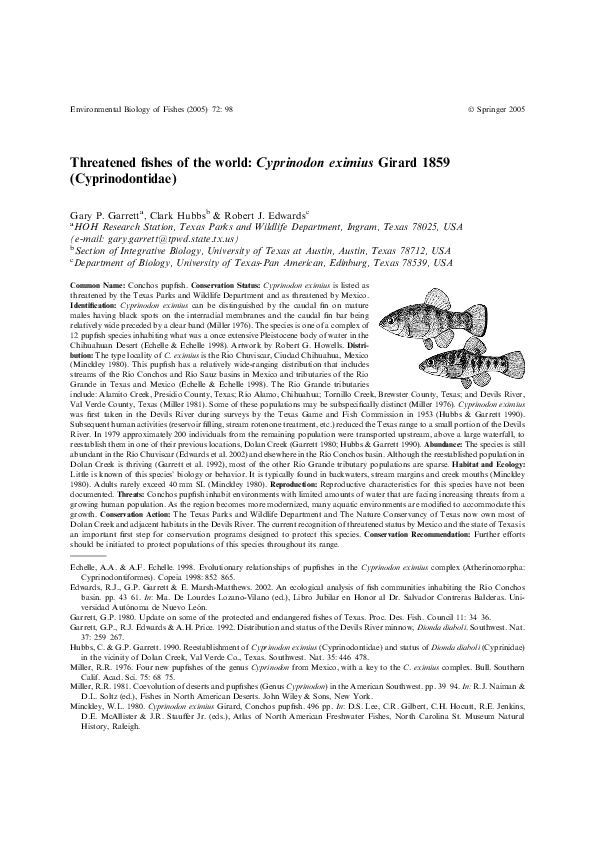 (PDF) Threatened fishes of the world: Cyprinodon eximius Girard 1859