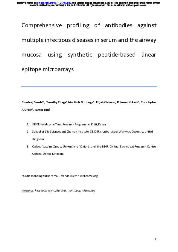 (PDF) Comprehensive profiling of antibodies against multiple infectious diseases in serum and ...