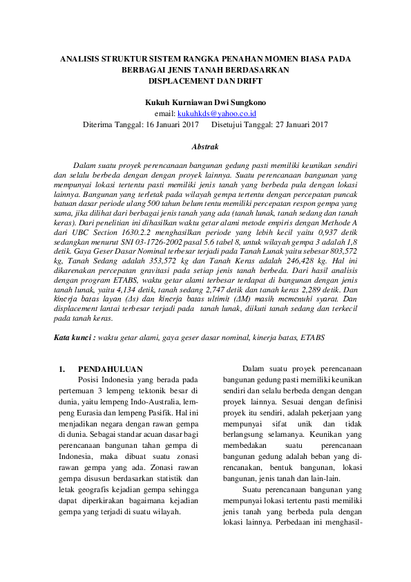 Pdf Analisis Struktur Sistem Rangka Penahan Momen Biasa Pada Berbagai Jenis Tanah Berdasarkan 