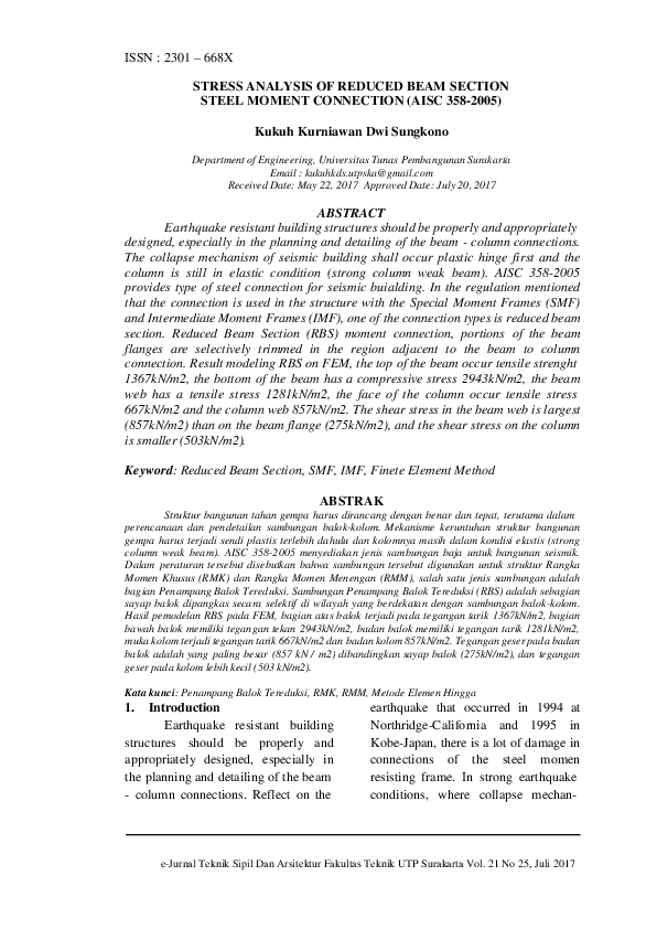 (PDF) Stress Analysis of Reduced Beam Section Steel Moment Connection ...