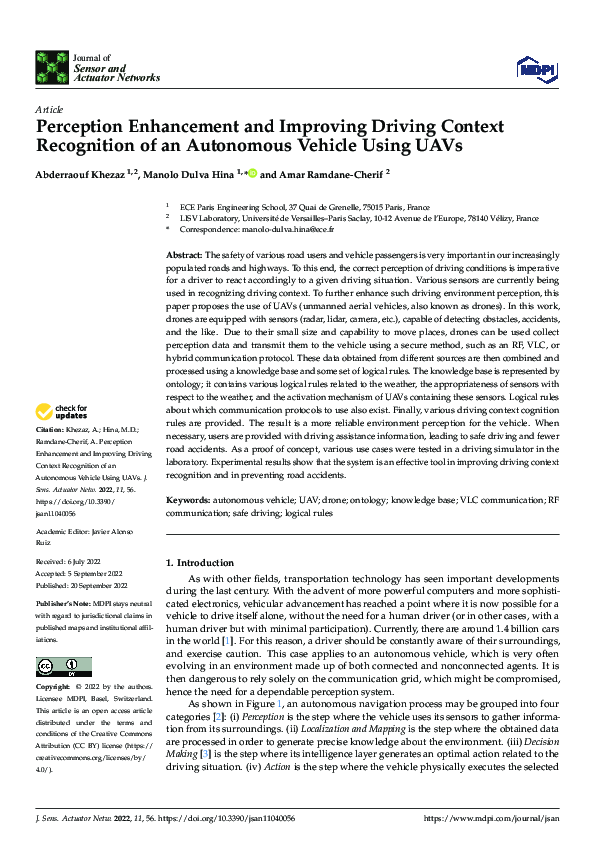 Pdf Perception Enhancement And Improving Driving Context Recognition Of An Autonomous Vehicle