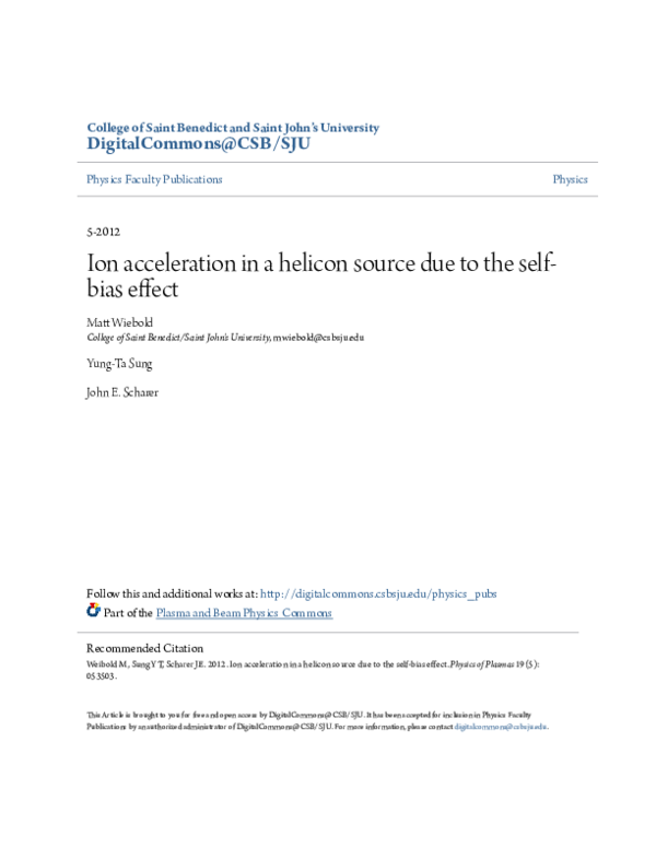 (PDF) Ion acceleration in a helicon source due to the self-bias effect