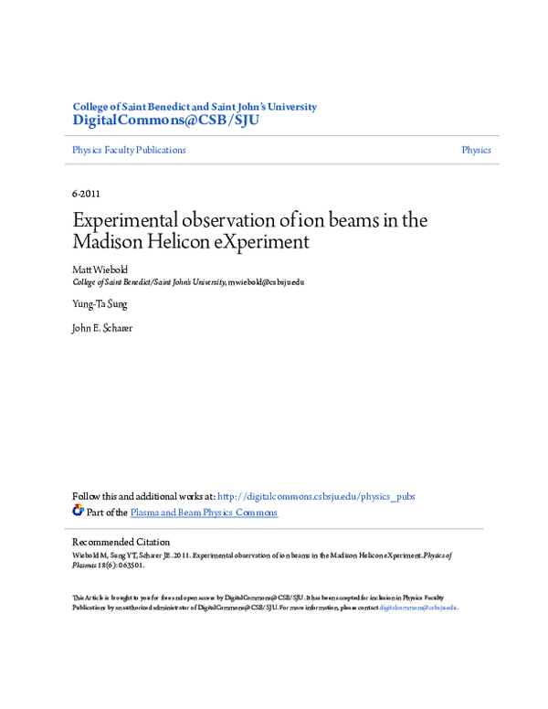 (PDF) Experimental observation of ion beams in the Madison Helicon ...