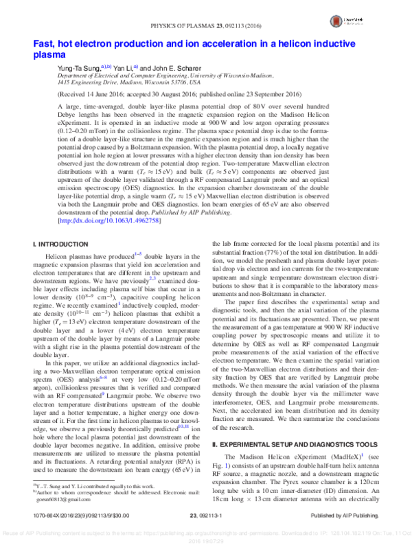 (PDF) Fast, hot electron production and ion acceleration in a helicon ...