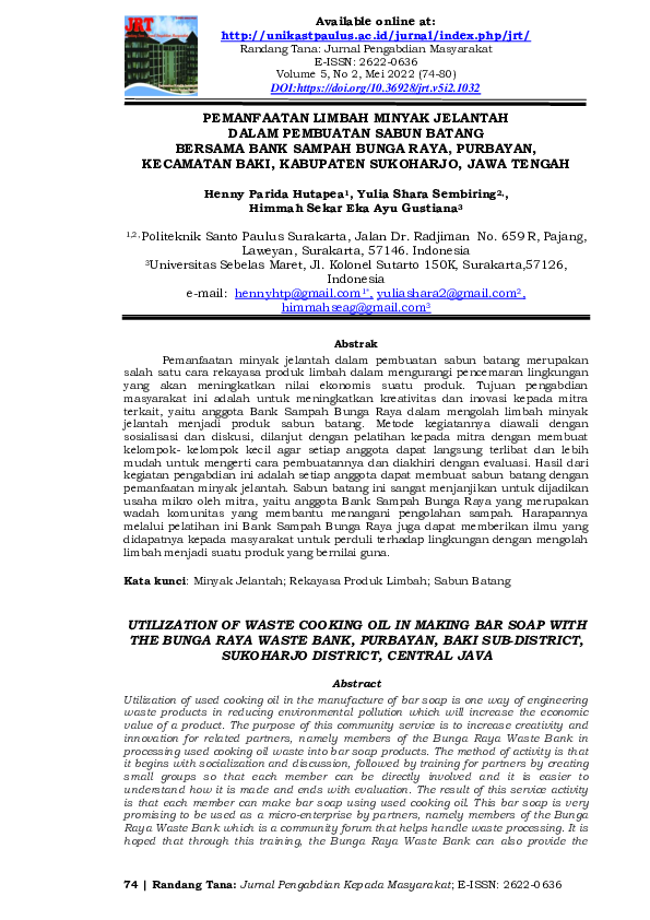 (PDF) Utilization of Waste Cooking Oil in Making Bar Soap with the ...