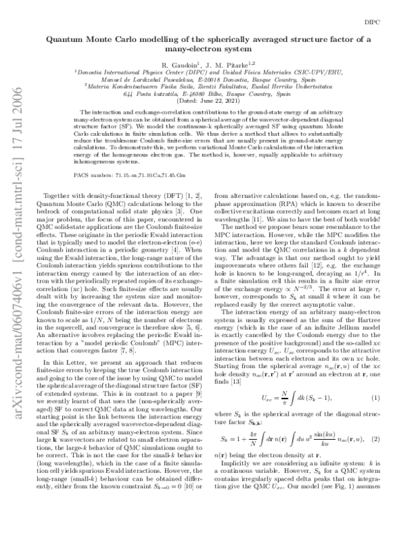 (PDF) Quantum Monte Carlo modelling of the spherically averaged ...