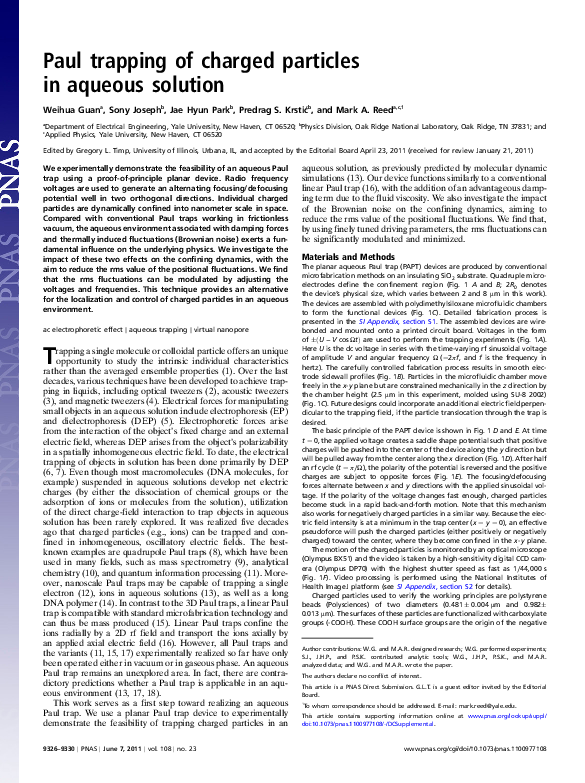 (PDF) Paul trapping of charged particles in aqueous solution