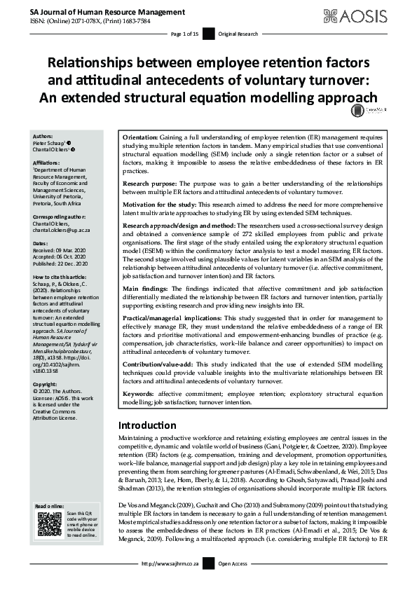 (PDF) Relationships between employee retention factors and attitudinal ...