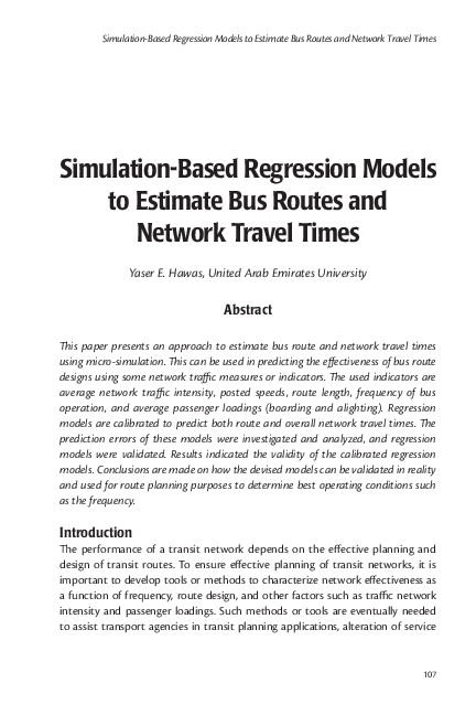 Pdf Simulation Based Regression Models To Estimate Bus Routes And Network Travel Times