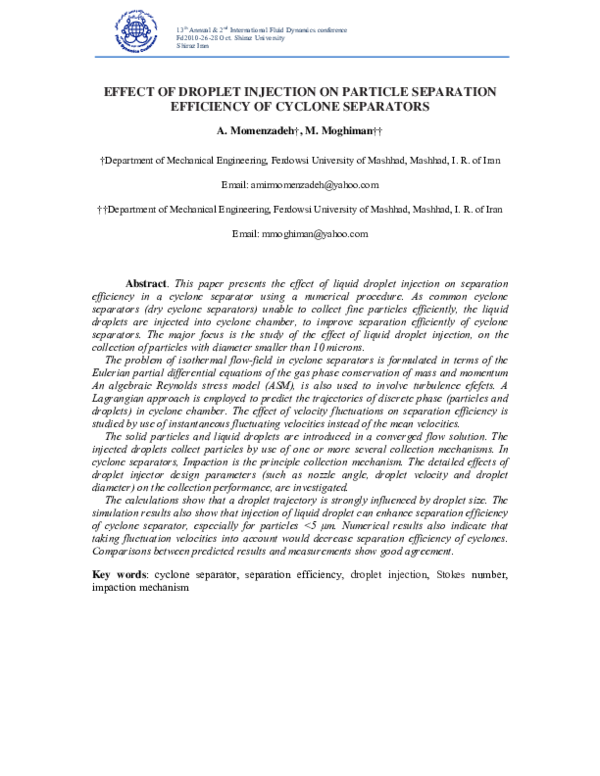 (PDF) Effect of Droplet Injection on Particle Separation Efficiency of ...
