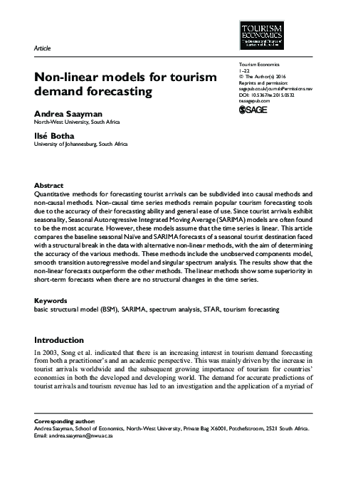 (PDF) Non-linear models for tourism demand forecasting