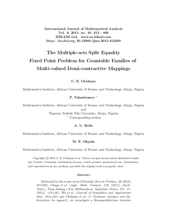 (PDF) The multiple-sets split equality fixed point problem for countable families of multi ...