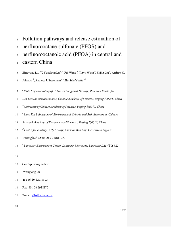 (PDF) Pollution pathways and release estimation of perfluorooctane ...