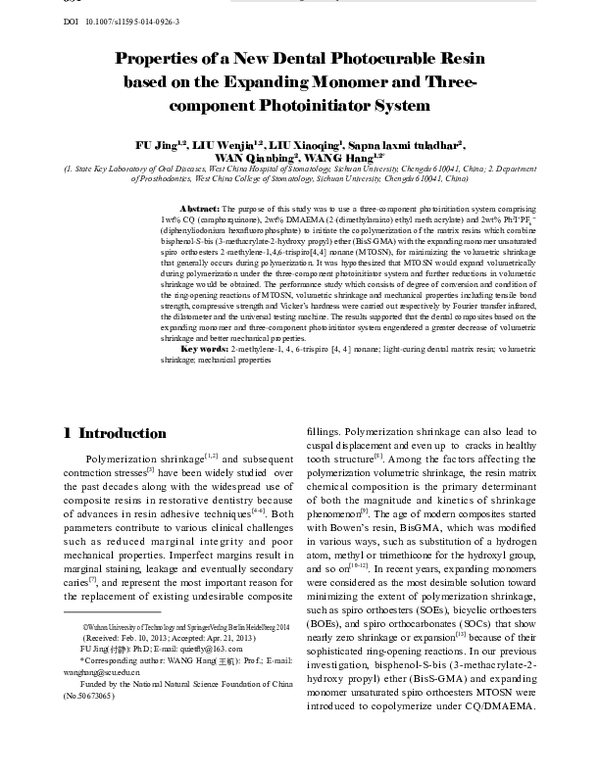 (PDF) Properties of a new dental photocurable resin based on the ...