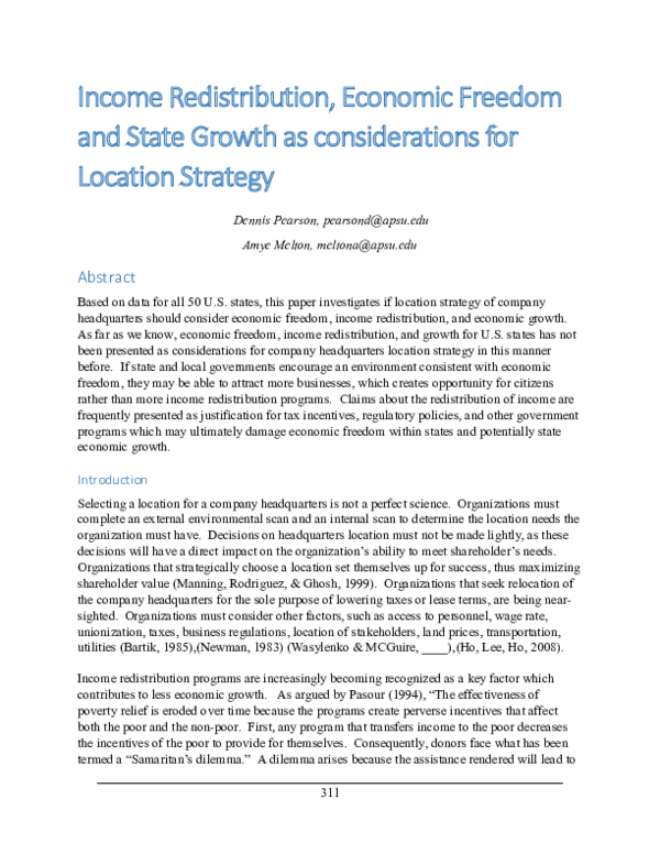 (PDF) Income Redistribution, Economic Freedom, and State Growth as ...
