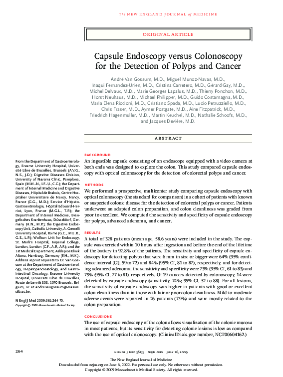 (PDF) Capsule Endoscopy versus Colonoscopy for the Detection of Polyps ...