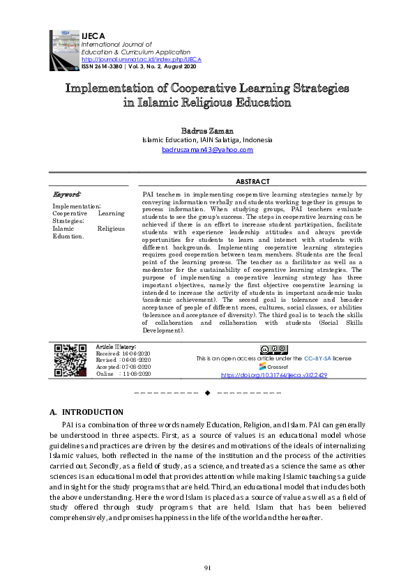 (PDF) Implementation of Cooperative Learning Strategies in Islamic Religious Education