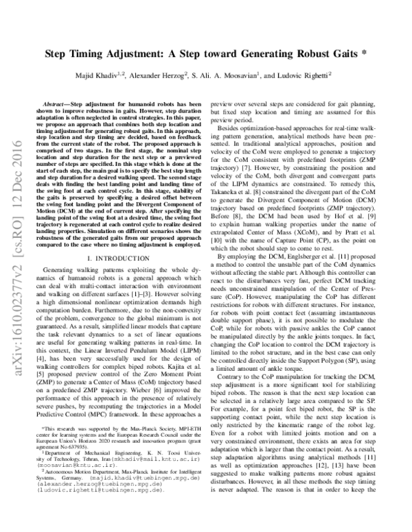 (PDF) Step timing adjustment: A step toward generating robust gaits