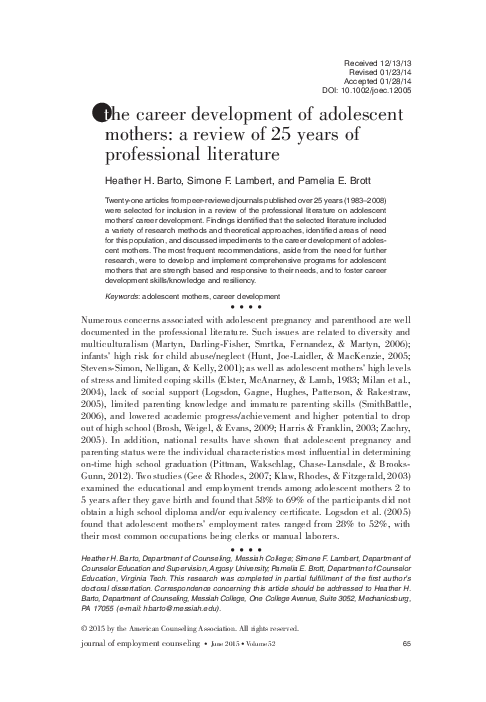 (PDF) The Career Development of Adolescent Mothers: A Review of 25 Years of Professional Literature