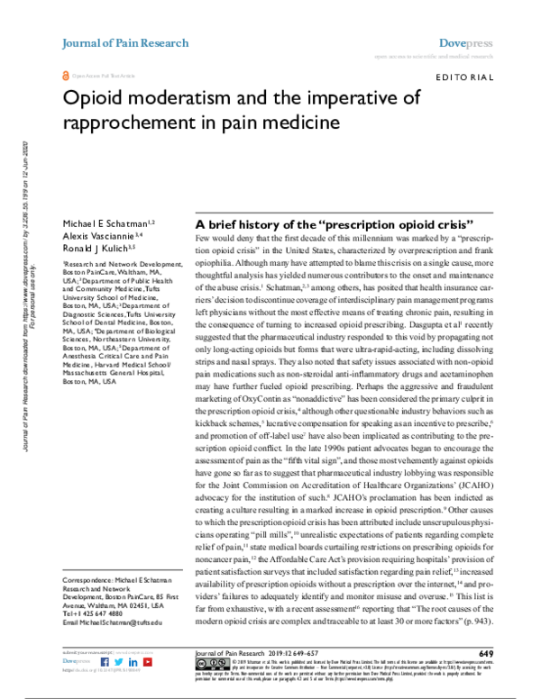 (PDF) Opioid moderatism and the imperative of rapprochement in pain ...