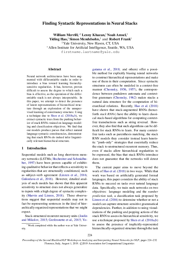 (PDF) Finding Hierarchical Structure in Neural Stacks Using Unsupervised Parsing