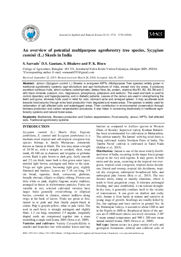 (PDF) An overview of potential multipurpose agroforestry tree species ...