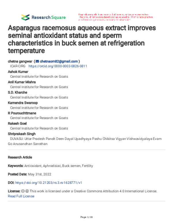 (PDF) Asparagus racemosus aqueous extract improves seminal antioxidant ...