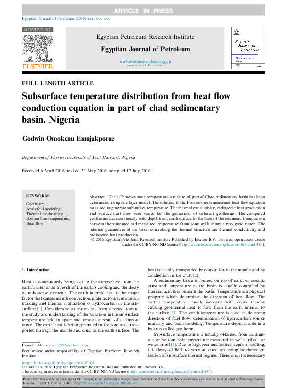 Pdf Subsurface Temperature Distribution From Heat Flow Conduction