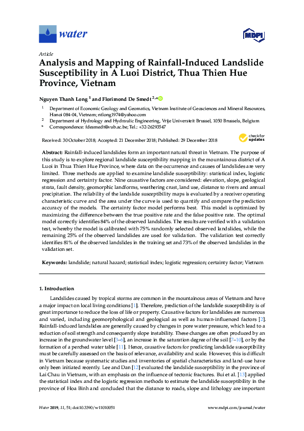 (PDF) Analysis and Mapping of Rainfall-Induced Landslide Susceptibility in A Luoi District, Thua ...