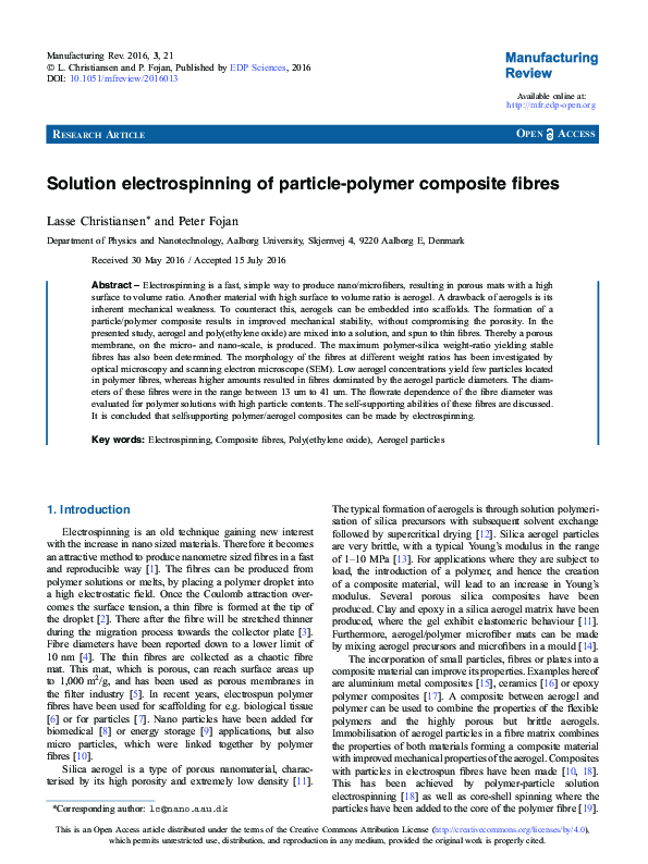 (PDF) Solution electrospinning of particle-polymer composite fibres