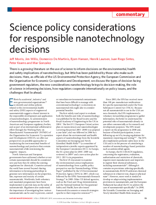 (PDF) Science policy considerations for responsible nanotechnology ...