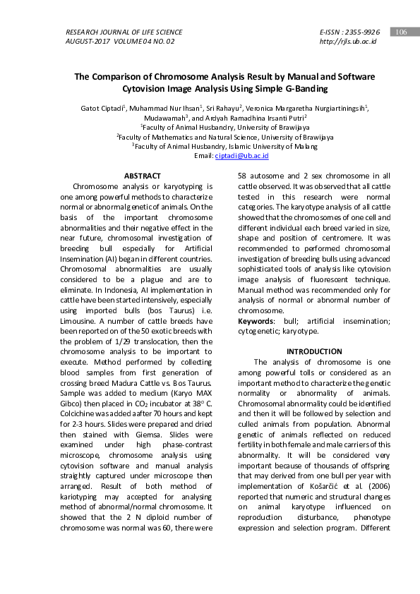 (PDF) The Comparison of Chromosome Analysis Result by Manual and ...
