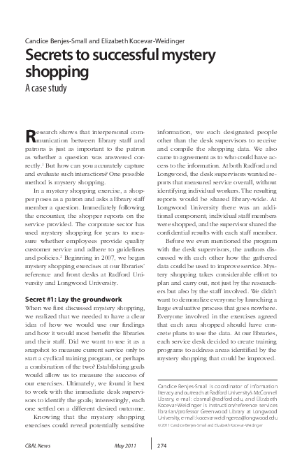 (PDF) Secrets to successful mystery shopping: A case study | Elizabeth ...
