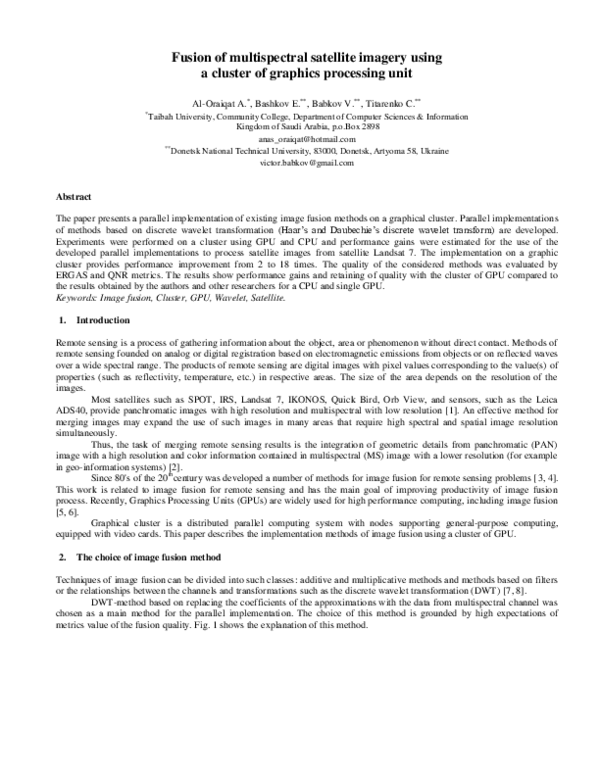 (PDF) Fusion of multispectral satellite imagery using a cluster of graphics processing unit