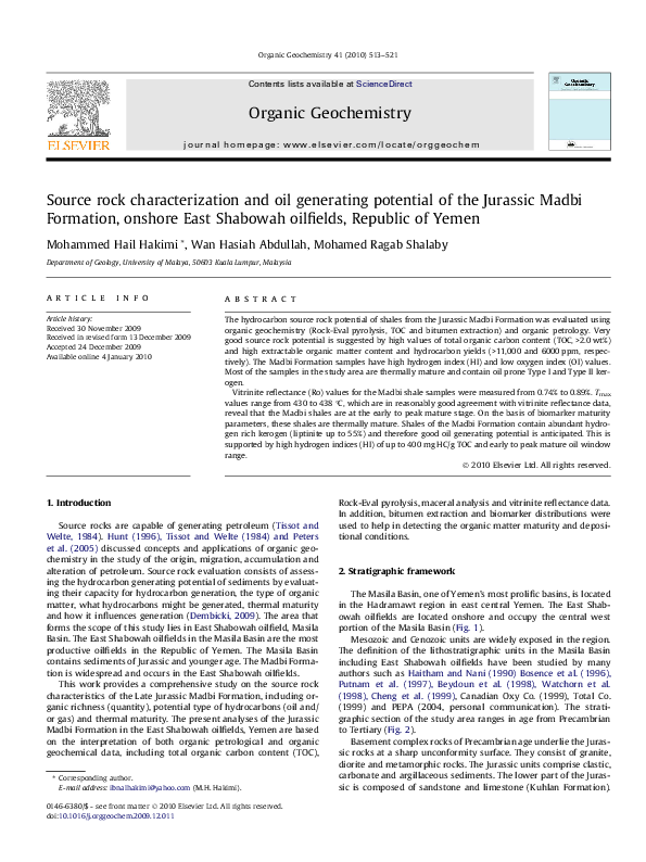 (PDF) Source rock characterization and oil generating potential of the ...