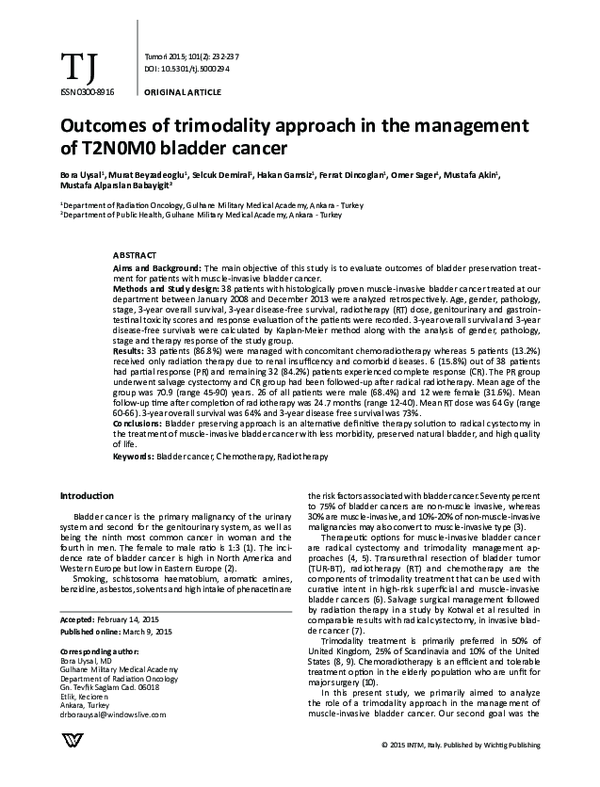 (PDF) Outcomes of Trimodality Approach in the Management of T2N0M0 ...
