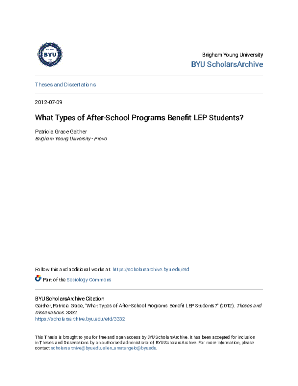 (PDF) What Types of After-School Programs Benefit LEP Students?