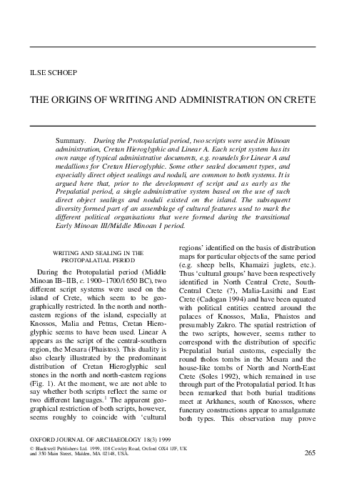 (PDF) The Origins of Writing and Administration on Crete