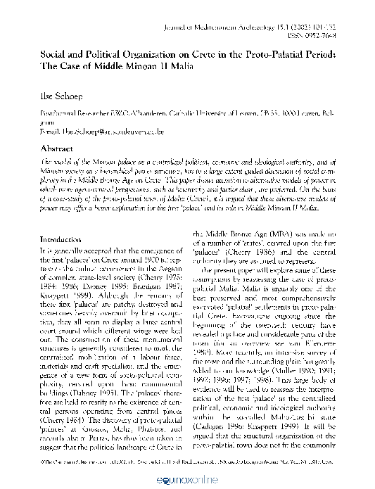 (PDF) Social and Political Organisation on Crete in the Proto-palatial ...