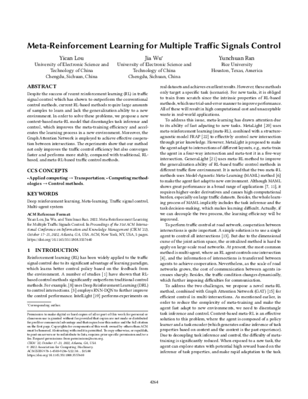 (PDF) Meta-Reinforcement Learning for Multiple Traffic Signals Control