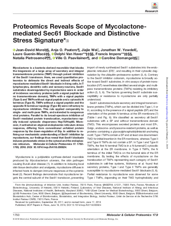 (PDF) Proteomics Reveals Scope of Mycolactone-mediated Sec61 Blockade ...
