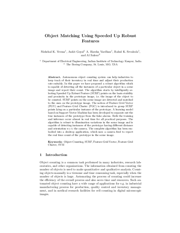 Pdf Object Matching Using Speeded Up Robust Features Rahul Sevakula