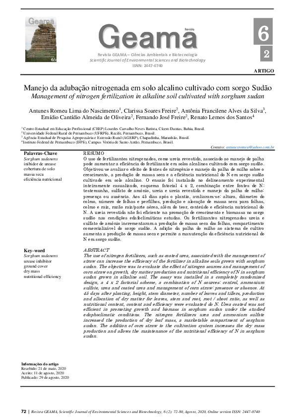 (PDF) Manejo da adubação nitrogenada em solo alcalino cultivado com ...