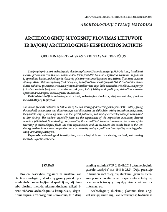 (PDF) Archeologinių sluoksnių plovimas Lietuvoje ir Bajorų ...