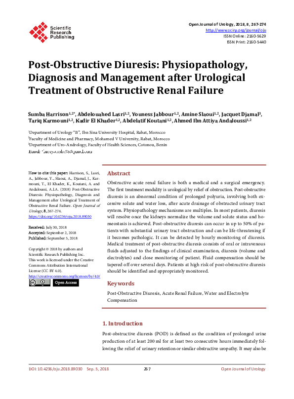 (PDF) Post-Obstructive Diuresis: Physiopathology, Diagnosis and ...