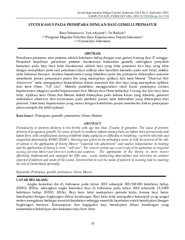(PDF) Studi Kasus Pada Primipara Dengan Bayi Gemelli Prematur