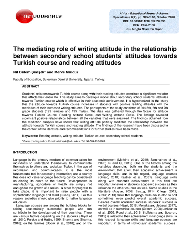 (PDF) The mediating role of writing attitude in the relationship between secondary school ...