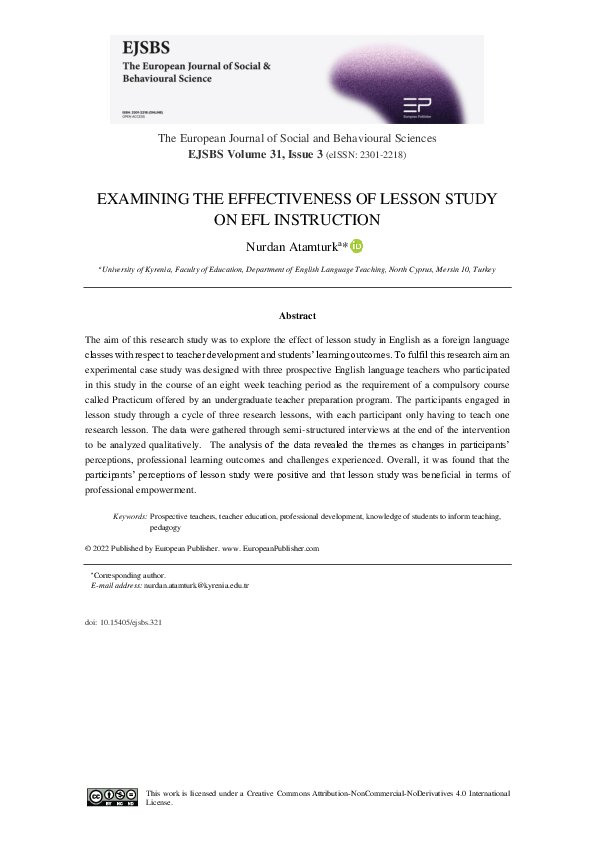 (PDF) Examining the Effectiveness of Lesson Study on EFL Instruction