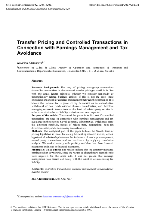 (PDF) Transfer Pricing and Controlled Transactions in Connection with ...