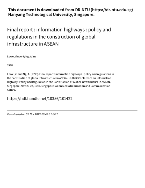 (PDF) Final report : information highways : policy and regulations in ...